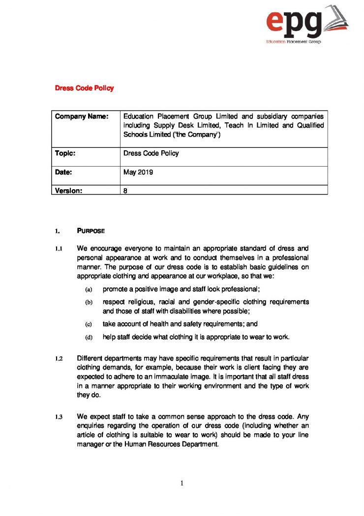 Dress Code Policy 2019 - Supply Desk